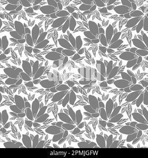 gray white seamless floral asymmetric pattern, monochrome repeat ...