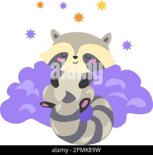 Cute cartoon raccoon sleeping. Lazy raccoon icon. Cartoon animal ...
