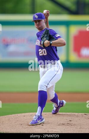 April 13, 2023: LSU starting pitcher Paul Skenes (20) checks his watch ...