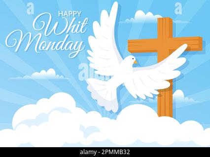Whit Monday Vector Illustration with a Pigeon or Dove for Christian ...