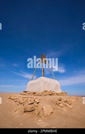 The unique, hilltop Jumart Kassab mound grave site. At the Mizdakhan ...