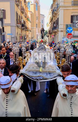 Holy Week rites in Taranto. Silhouette of Jesus Crucified. Procession ...