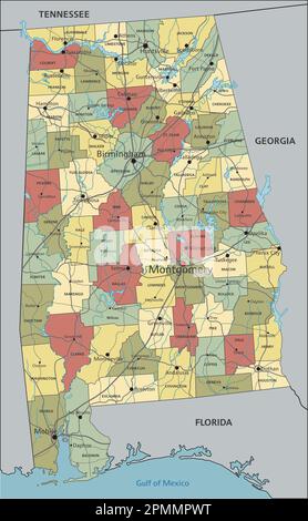Alabama - Highly detailed editable political map with labeling Stock ...