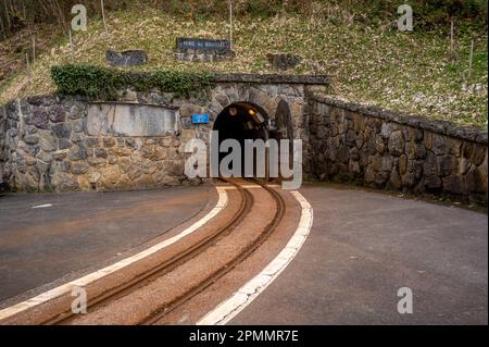 Bex, Vaud Canton, Switzerland - 8 April 2023: Tourists on a cave train ...