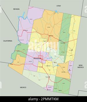 Arizona - Highly detailed editable political map with labeling Stock ...