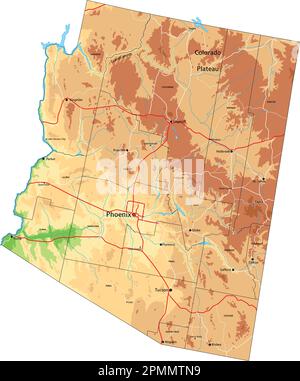 High detailed Arizona physical map with labeling Stock Vector Image ...