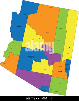 Colorful Arizona political map with clearly labeled, separated layers ...