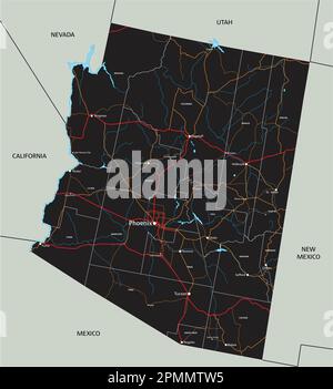 High detailed Arizona road map with labeling Stock Vector Image & Art ...