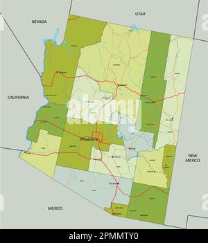 Arizona - Highly detailed editable political map with labeling Stock ...