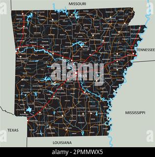 High detailed Arkansas road map with labeling Stock Vector Image & Art ...