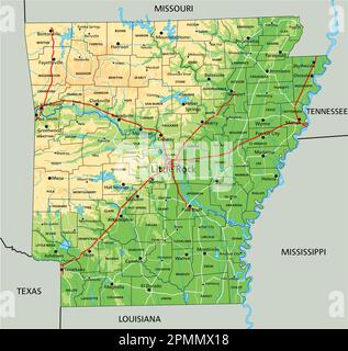 High detailed Arkansas road map with labeling Stock Vector Image & Art ...