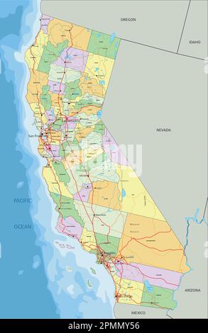 California - Highly detailed editable political map with labeling Stock ...