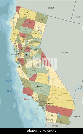 California - Highly detailed editable political map with labeling Stock ...