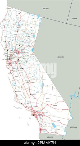 High detailed California road map with labeling Stock Vector Image ...