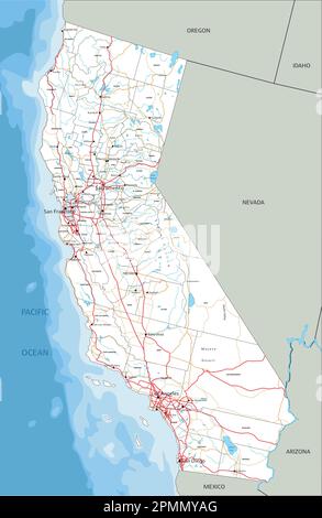 High detailed California road map with labeling Stock Vector Image ...