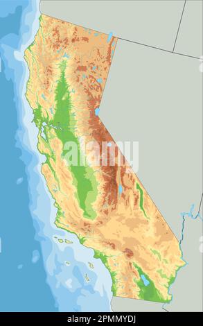 High detailed California physical map with labeling Stock Vector Image ...