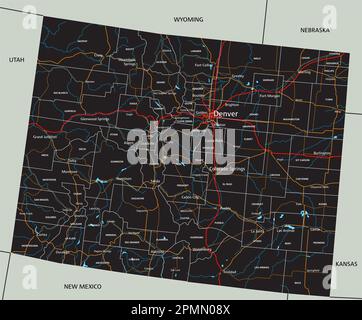 High detailed Colorado road map with labeling Stock Vector Image & Art ...
