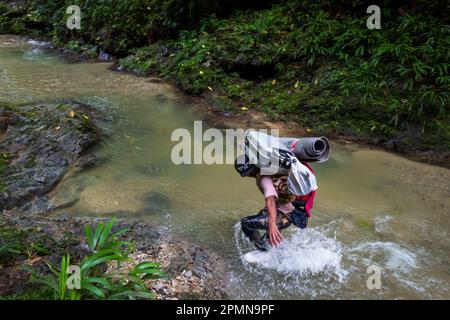 A Venezuelan migrant walks through the river in the wild and dangerous ...