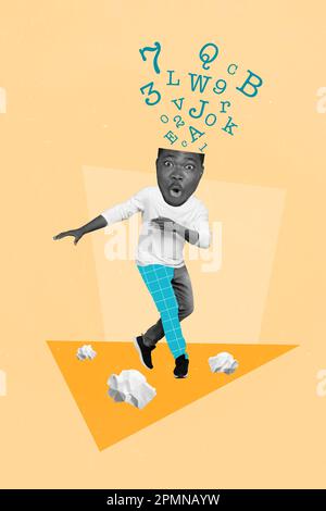 Vertical collage picture of crumpled paper fire instead globe save ...