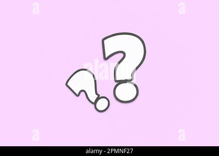 Paper with question marks on lilac background Stock Photo - Alamy