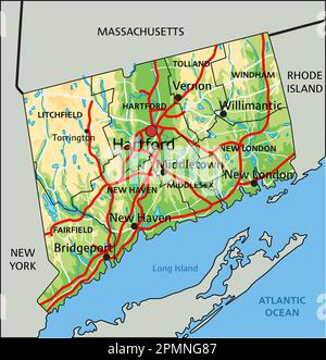 High detailed Connecticut physical map with labeling Stock Vector Image ...