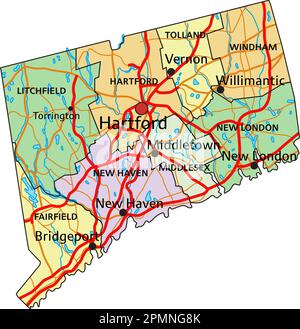 Hartford map, capital city of the USA state of Connecticut. Municipal ...