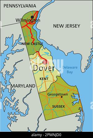 Delaware - Highly detailed editable political map with labeling Stock ...