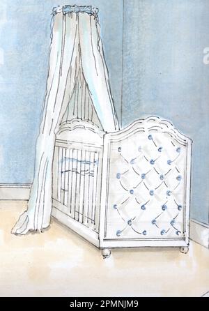 Interior detail sketch of a baby's cot Stock Photo - Alamy