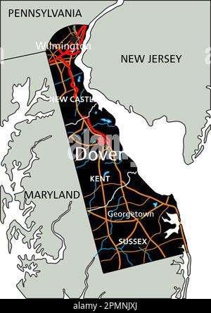 High detailed Delaware road map with labeling Stock Vector Image & Art ...