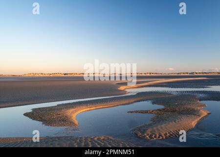 Sculptured Golden sand reflecting the sinking sun at low tide on West ...