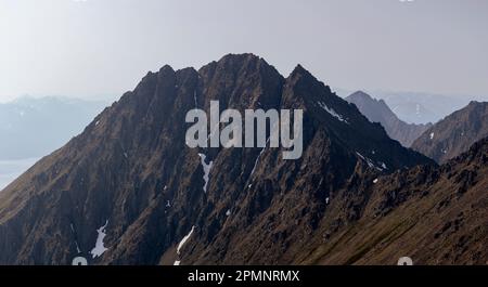 View of jagged mountain peaks of the Chugach Mountains in the Chugach ...
