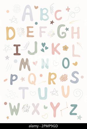 hand drawn alphabet, letters and numbers, illustration Stock Photo - Alamy