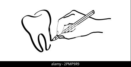 Cartoon healthy, tooth with gums, line pattern. Vector drawing ...