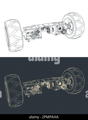 Stylized vector illustration of blueprints of shock absorber mini set ...