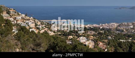 Javea Xabia aerial skyline with port bay and village in Alicante Spain ...