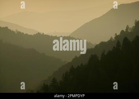 Silhouetted layers of mountains in the Appalachian Mountains of ...