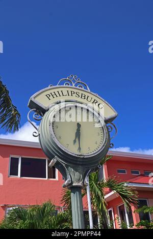 Large outdoor clock in Philipsberg, St Maarten Stock Photo - Alamy