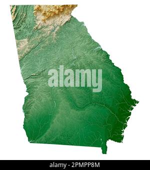 Georgia. Detailed 3D rendering of a shaded relief map with rivers and ...