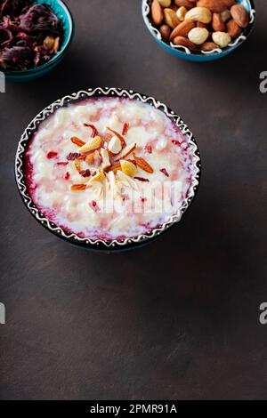 Creamy rice pudding dessert sprinkled and decorated with cinnamon Stock ...