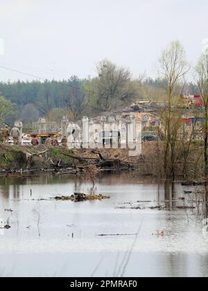 IVANKIV, UKRAINE - APRIL 14, 2023 - A flooded territory is pictured in ...