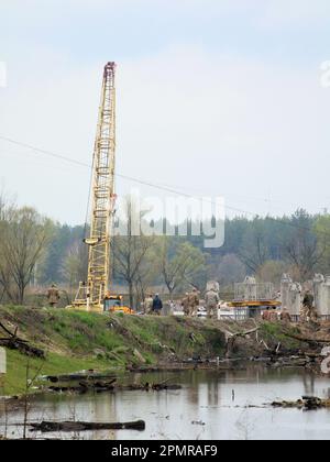 IVANKIV, UKRAINE - APRIL 14, 2023 - A flooded territory is pictured in ...