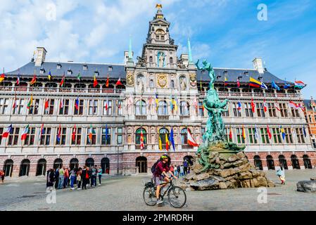 In the foreground, Silvius Brabo, a mythical Roman soldier who was said ...