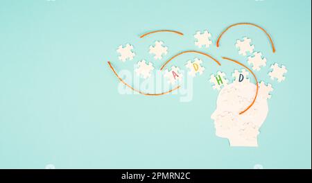 Mind with puzzle pieces, attention deficit hyperactivity disorder, ADHD ...