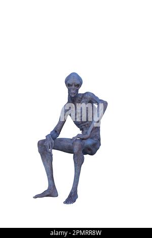Blue grey skinned alien man in a bent walking pose. 3D rendering ...