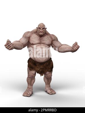 A giant ogre fantasy creature standing with morningstar weapon in his ...