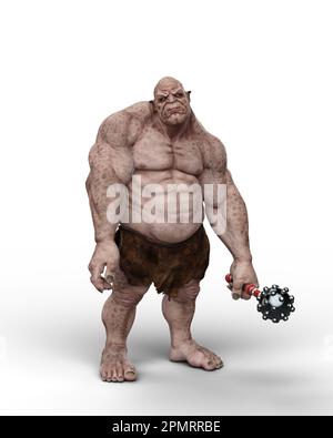 A giant ogre fantasy creature in crouching pose. 3D illustration ...
