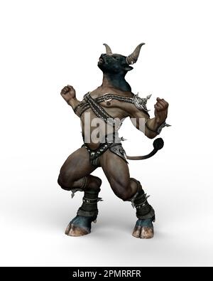A Minotaur, the mythical monster from Greek mythology, in fighting pose ...