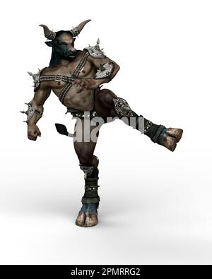 A Minotaur, the mythical monster from Greek mythology, in fighting pose ...