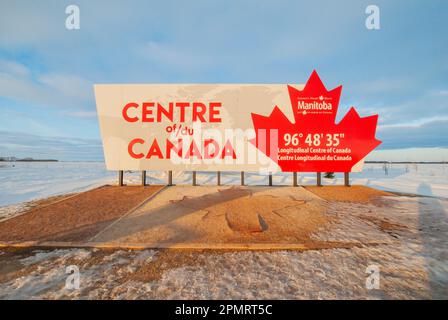 Longitudinal centre of Canada sign in Tache, Manitoba, Canada Stock ...