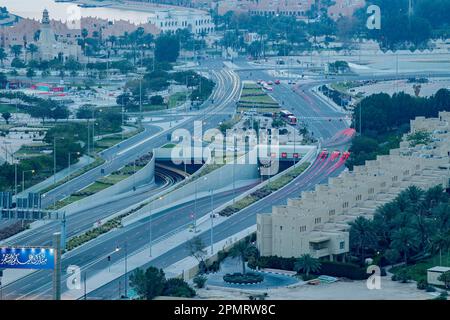 Pearl Qatar Bridge and underpass aerial view Stock Photo - Alamy